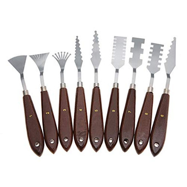 9PCS Painting Knives Set with Wooden Handles and Different Blade Shapes ...