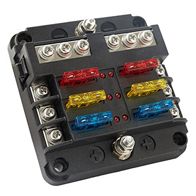 6-Way Fuse Block Negative Bus Fuse Box with Damp-Proof Cover and LED ...