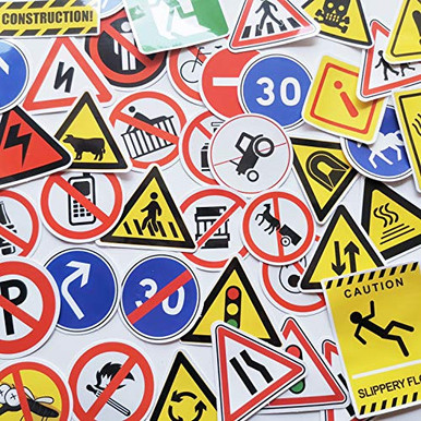 50Pcs Street Signs Sticker Road Signs Decals Caution Funny Stop Sign ...