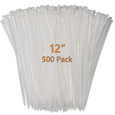 12 Inch Zip Ties White 500 Packs 12" Plastic Wire Ties 50 LB Tension ...