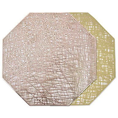 Gold Round Placemats for Dinner Table Set of 6 Geometric Octagonal Mats ...