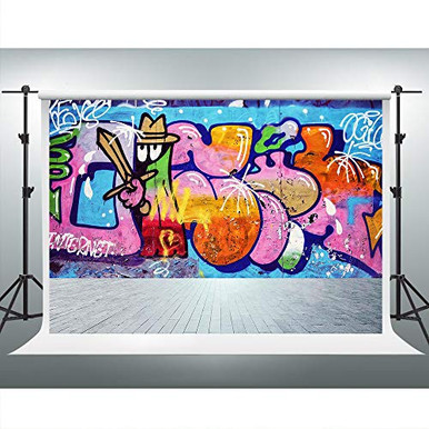 Graffiti Wall Wood Floor Backdrops for 80s 90s Party 7x5ft Street ...