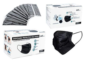 BLACK INDIVIDUALLY WRAPPED 3-PLY DISPOSABLE FACE MASKS - -50PCS PER BOX ...
