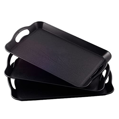 3 Pack 14" Plastic Tray with Handles Rectangle Serving Tray Set ...
