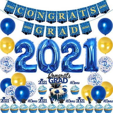 2021 Graduation Decorations Blue and Gold Graduation Party Supplies ...