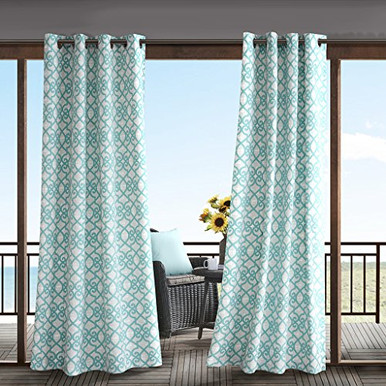 Madison Park Daven Printed Fretwork 3M Scotchgard Outdoor Panel Aqua 84 ...