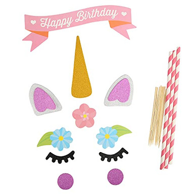 Unicorn Cake Topper with Eyelashes Blush Happy Birthday Slogan Cake ...