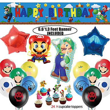 41 Pcs Super Mario Birthday Decorations Kit Super Mario Bros Party ...
