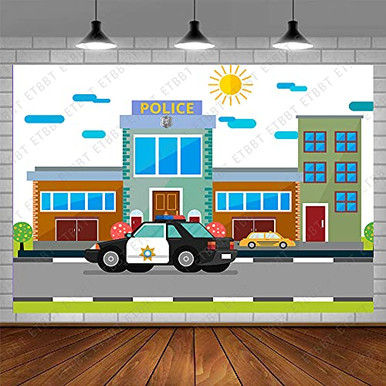 ETBBT 7X5ft Police Station Backdrop Police Car City Night Guard Photo ...
