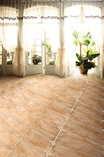 A.Monamour Brown Stone Texture Floor Windy Clear White Drape Curtain ...