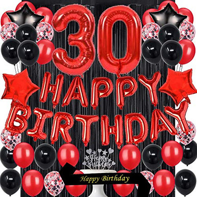 Fancy 30TH Birthday Party Decorations Supplies Red Black Later Balloons ...
