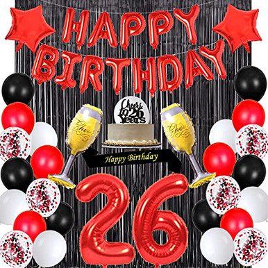 Santonila Red 26th Birthday Decorations Happy Birthday Banner Sash ...