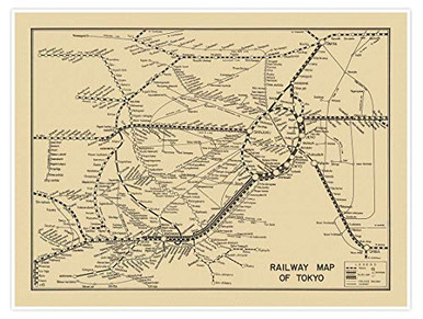 Antiguos Maps -Tokyo Japan Railway Map Circa 1957 - Measures 24 inches ...