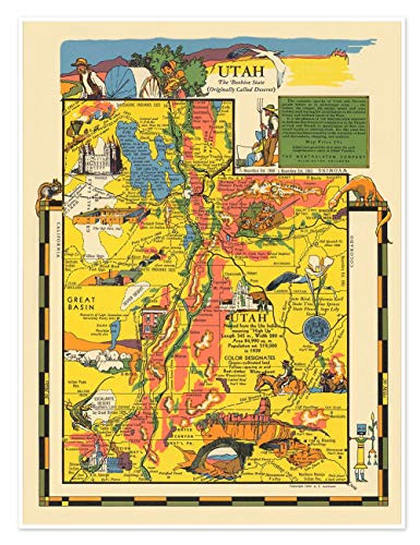 Gallery Prints - 25 Cent Map of Utah - The Beehive State Circa 1940 ...