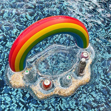 Inflatable Rainbow Pool Floats Adult Seat Summer Built in Cup Holders ...