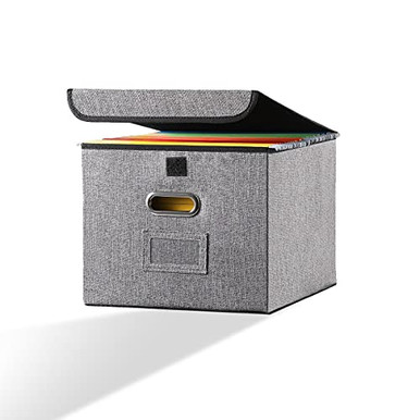 File Box with Lid [1-Pack- Collapsible Decorative Linen File Organizer ...