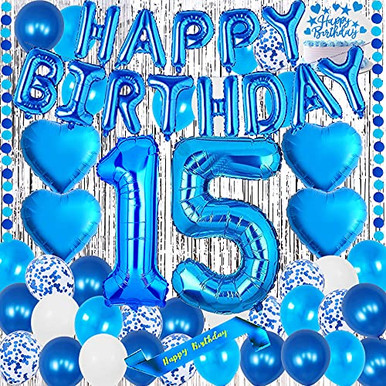 yujiaonly 15TH Birthday Party Decorations Blue Happy Birthday Foil ...