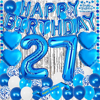 yujiaonly 27TH Birthday Party Decorations Blue Happy Birthday Foil ...
