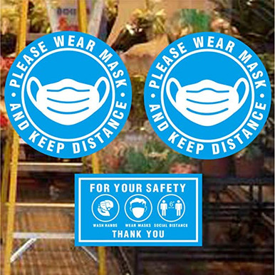 Blue Face Mask Required Signs for Businesses Sticker Decal Wear a Mask ...