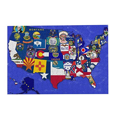 50 States of America Flags 300 Pieces Wooden Jigsaw Puzzle for Adult ...