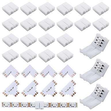 28 Pcs LED Strip Connector 3-Pin 10 mm Solderless Adapter Connector L ...