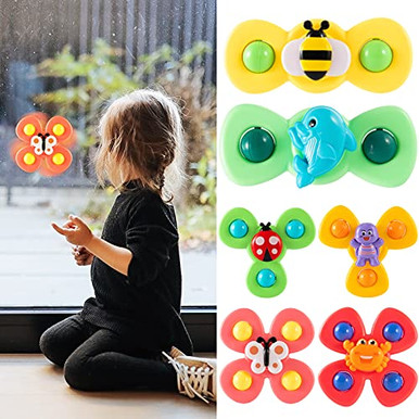 6pcs Suction Cup Spinning Top Toy Cartoon Suction Cup Spinner Toys Spin ...