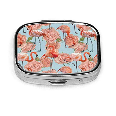 Rose Flower Flamingo Bird Pill Box Square Metal Pill Case Two ...