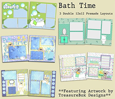 Bath Time Scrapbook Set - 5 Double Page Layouts - Warehousesoverstock