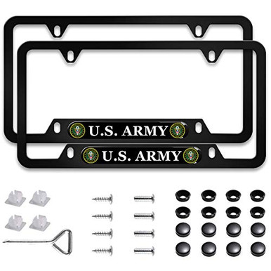 2 Pcs Stainless Steel U.S. Army License Plate Frame,Matte Black United ...