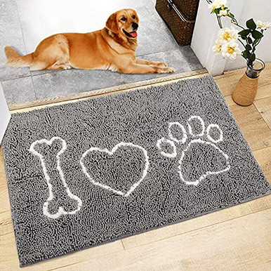 Pet Dog Mat - Muddy Paws Absorbent Chenille Shammy Bath Towel and Food ...