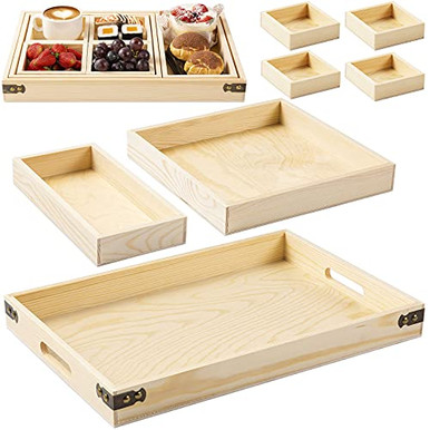 Wooden Serving Trays with Handle - Set of 7 - Large, Medium, Small and ...