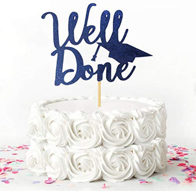 Starsgarden Well Done Graduation Cake Topper - Blue Glitter Class of ...