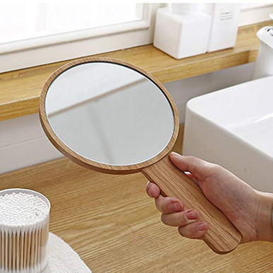 Asdfooo Wooden Hand Held Mirror Wood, High-Definition Handle Makeup ...