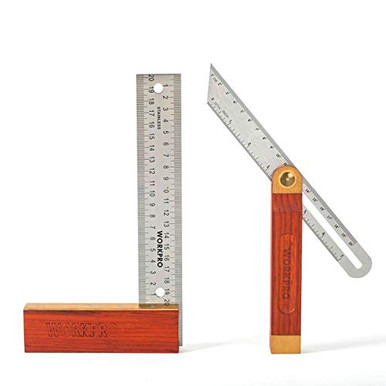2 in 1 Angle Rulers Gauges 8" Tri Square 9" Sliding T-Bevel With Wooden ...
