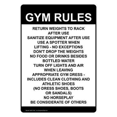 Fsdva Vertical Gym Rules Return Weights to Rack After Sign Notice Sign ...