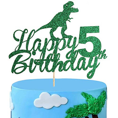 Anxdh Dinosaur Cake Topper 5rd Birthday, Sparkling Happy 5rd Birthday ...