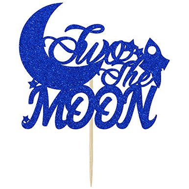 Blue Glitter Two The Moon Cake Topper - 2nd Birthday/Anniversary Cake ...
