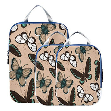 Packing Cubes Butterflies Coffee Brown Suitcase Organizer Bags Set 3 ...