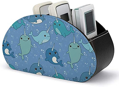 PU Leather Remote Control Holder,Cute Narwhal Pattern Remote Caddy ...
