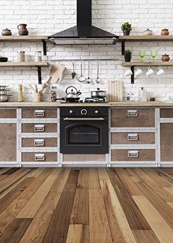 LB 5x7ft Modern Kitchen Backdrop Brick Wall Wooden Floor Cooking Room ...