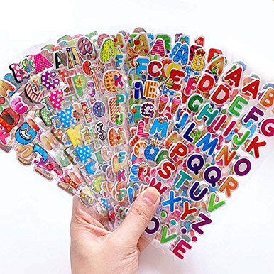 FOWZ 20 Sheets Kids English Alphabet Bulk Stickers PVC Puffy Stickers ...
