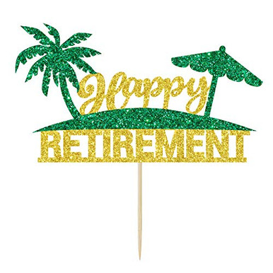 Gold Glitter Happy Retirement Cake Topper - Official Retired Cake Decor ...