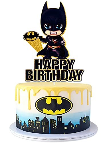 Cartoon Batman Cake Topper - Batman Party Glitter Cake Supplies - Boy's ...