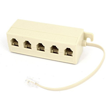 Home Mart Beige RJ11 6P4C Male Plug to 5 Ports 6P4C Female Socket Phone ...
