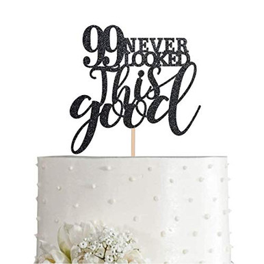 99 Black Glitter Happy 99th Birthday Cake Topper, Cheers to 99 Years Party Cake Topper ...