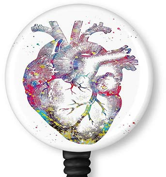 Human Heart Watercolor Print Retractable ID Card Badge Holder with ...
