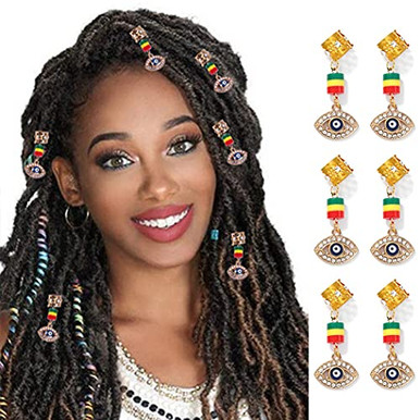 Formery Evil Eye Box Braid Clip Gold Crystal Dreadlock Cuffs Jewelry ...
