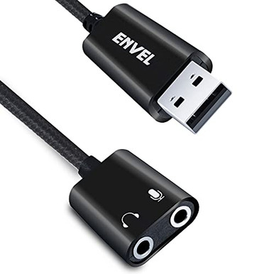 ENVEL Headset Adapter 3.5mm Female to USB Male, Built-in Chip External ...
