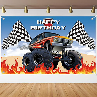 Monster Truck Party Supplies Racing Cars Birthday Banner Backdrop ...