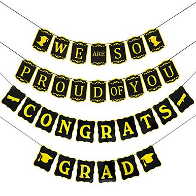 2 Pack Congrats Grad and We are So Proud of You Banners Set, Black Gold ...